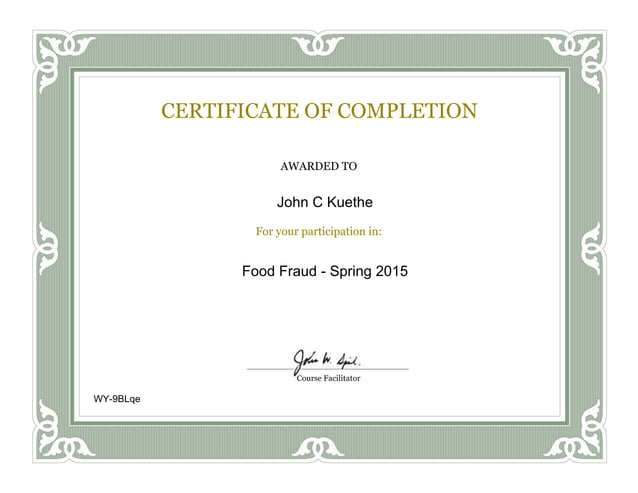 Food Fraud Certificate | PDF