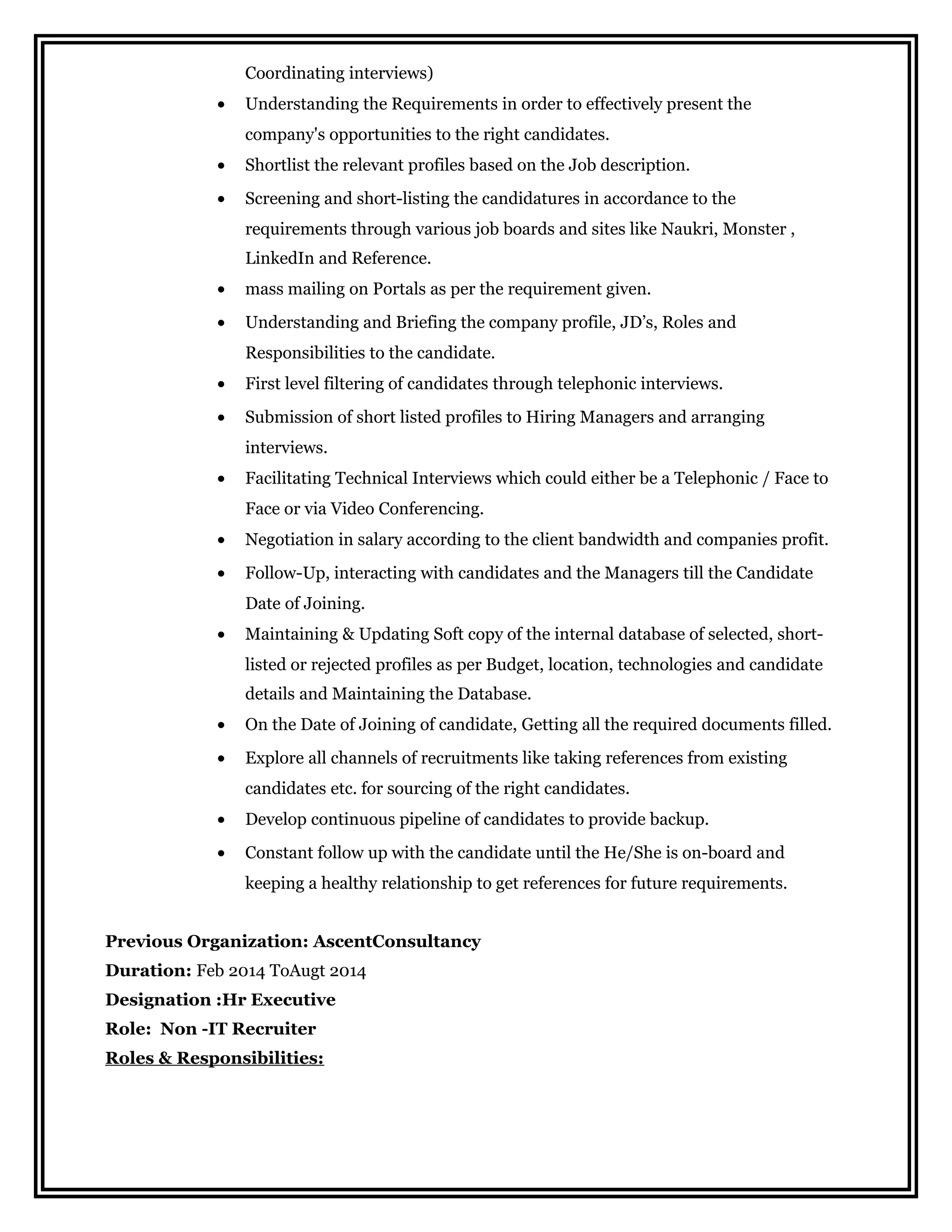 Supriya_HR Executive | DOC | Resume Writing and Advice | Job Search