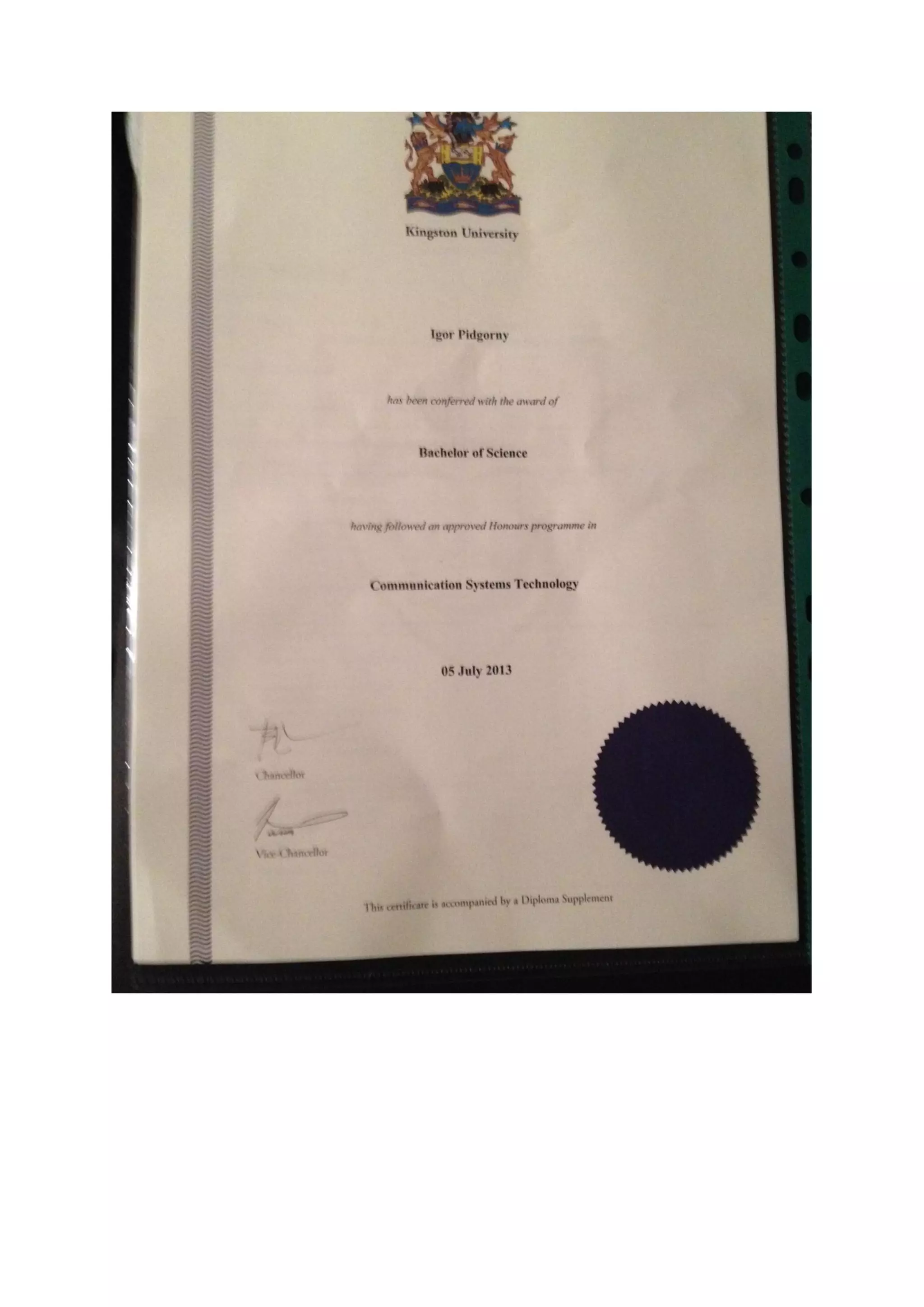 Kingston Uni Certificate | PDF