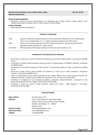 RV Resume updated Mar'16 | DOC | Civil Engineering Industry | Industries