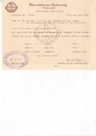 K. Dharma Provissional Certi.... | PDF