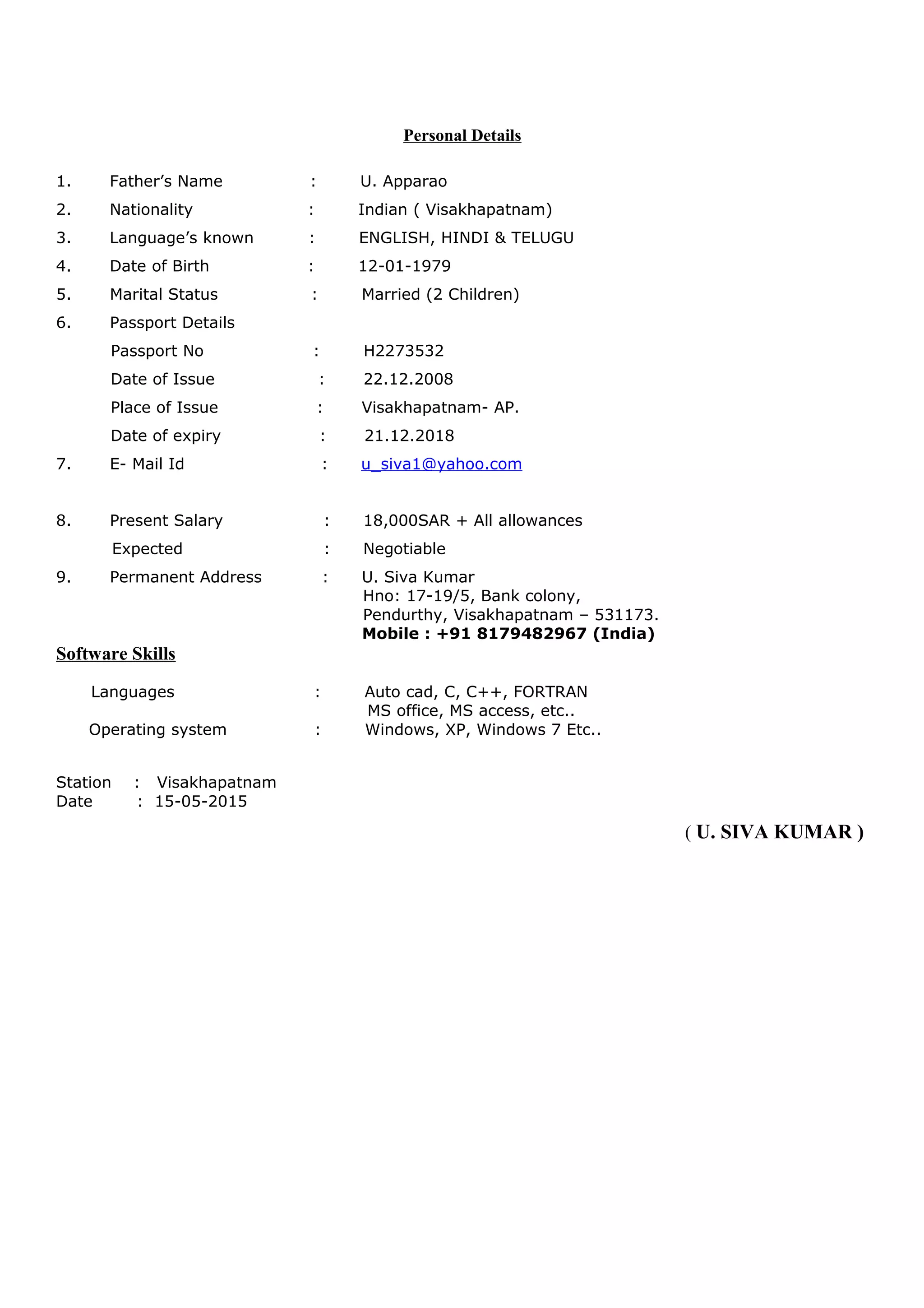 Resume Sivakumar SKTJ | DOC