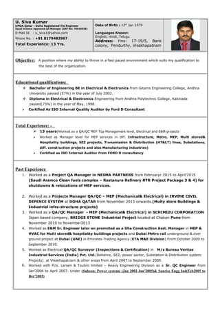 Resume Sivakumar SKTJ | DOC