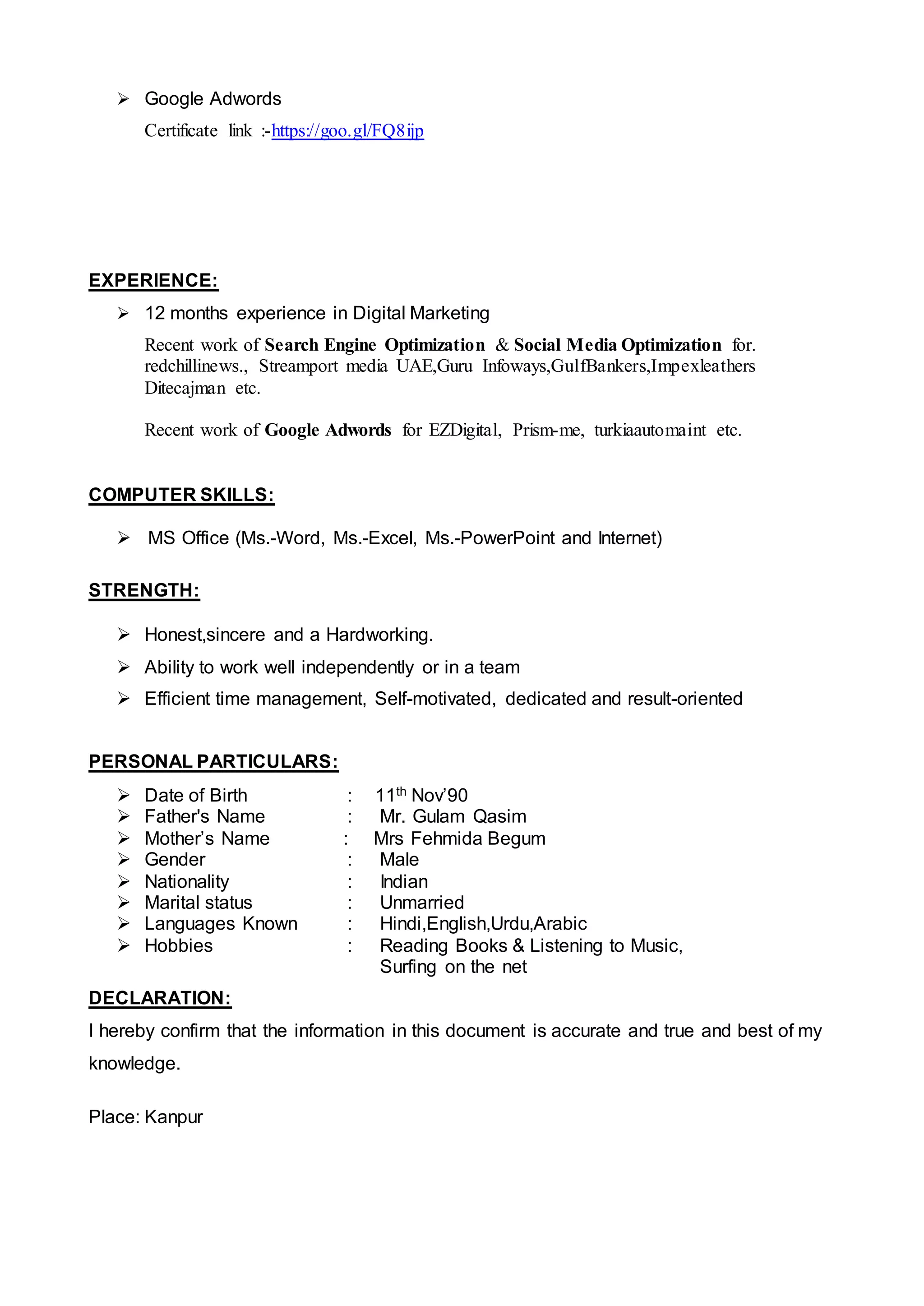 Mohsin Qasim Resume | DOCX