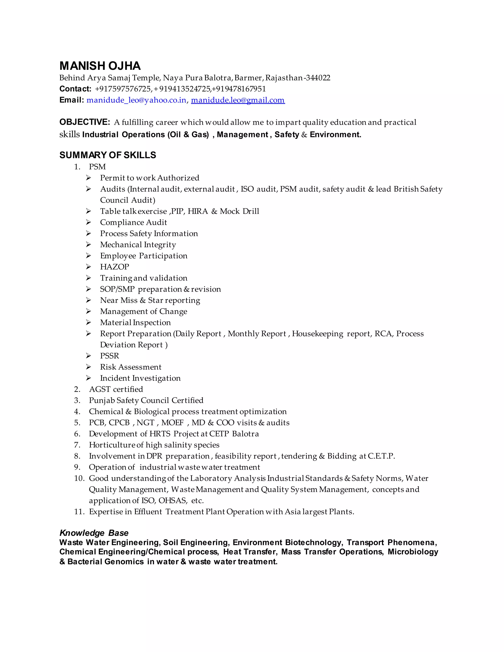 MANISH OJHA (RIL) | PDF