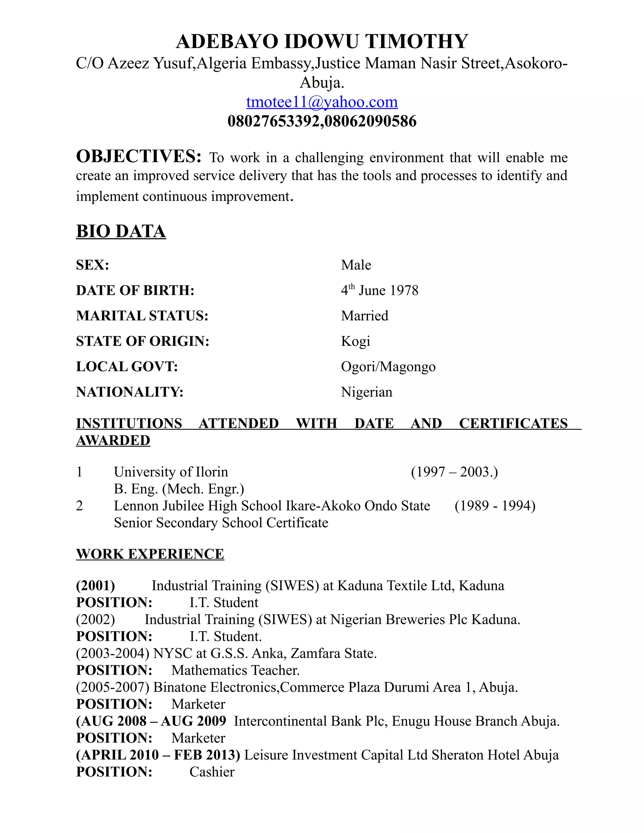 Adebayo Timothy CV | RTF