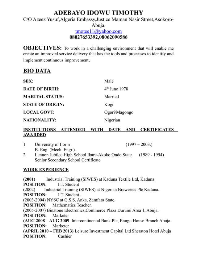 Adebayo Timothy CV | RTF