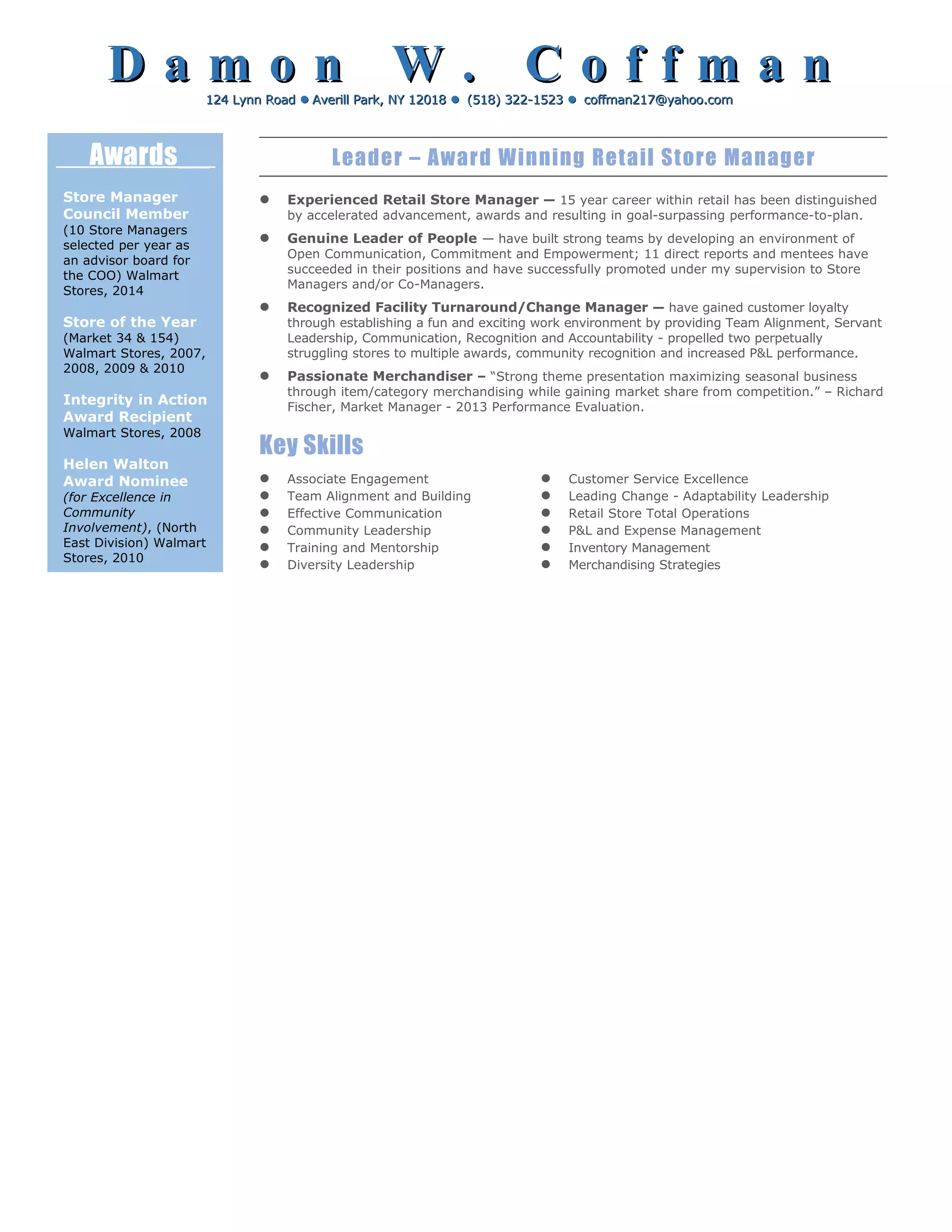 Damon W Coffman Resume 11-23-14 update | DOC