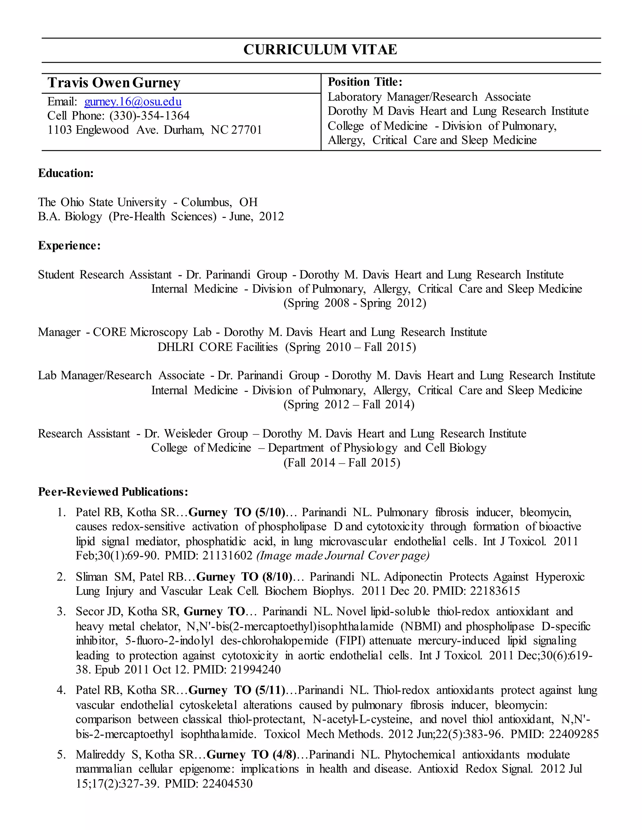 Travis Gurney CV | DOCX