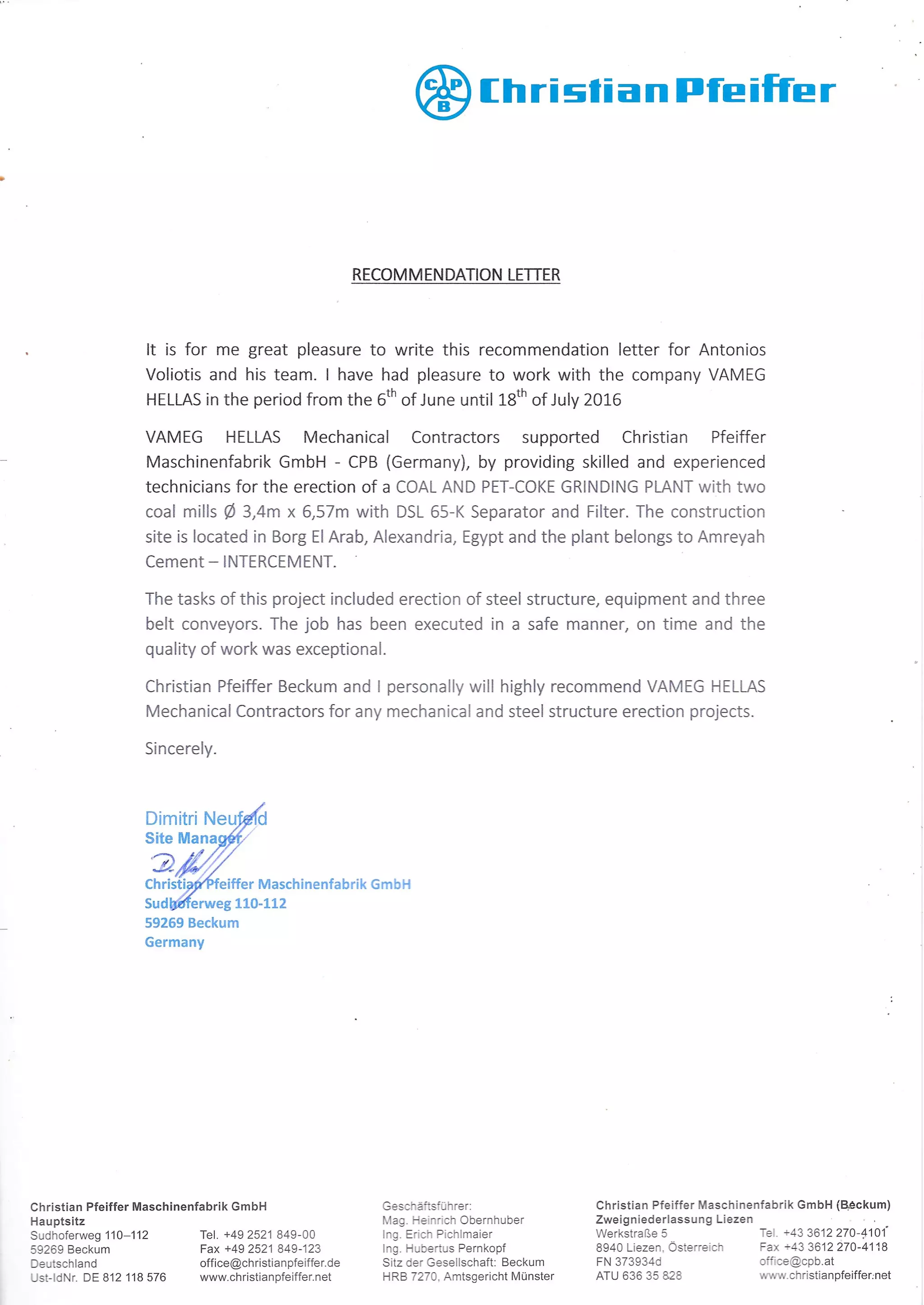 CPB Recomentation Letter VAMEG HELLAS | PDF