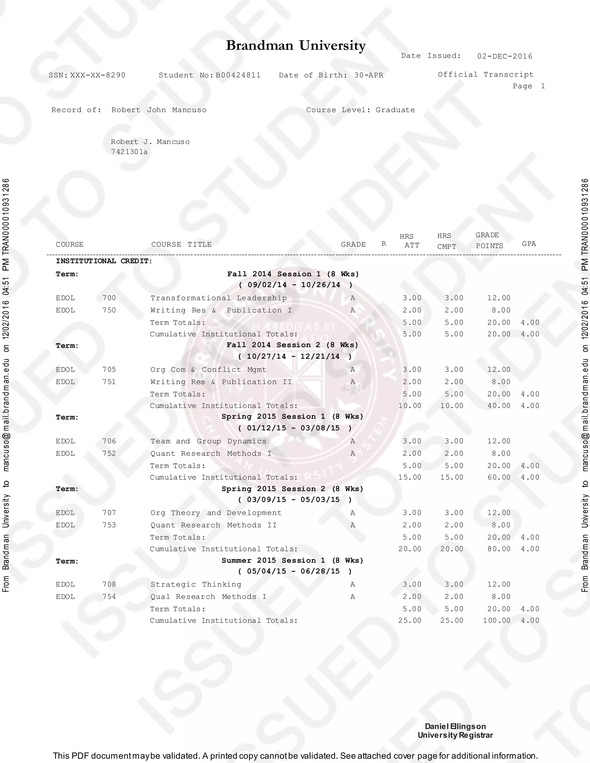 Doctoral Transcript | DOCX