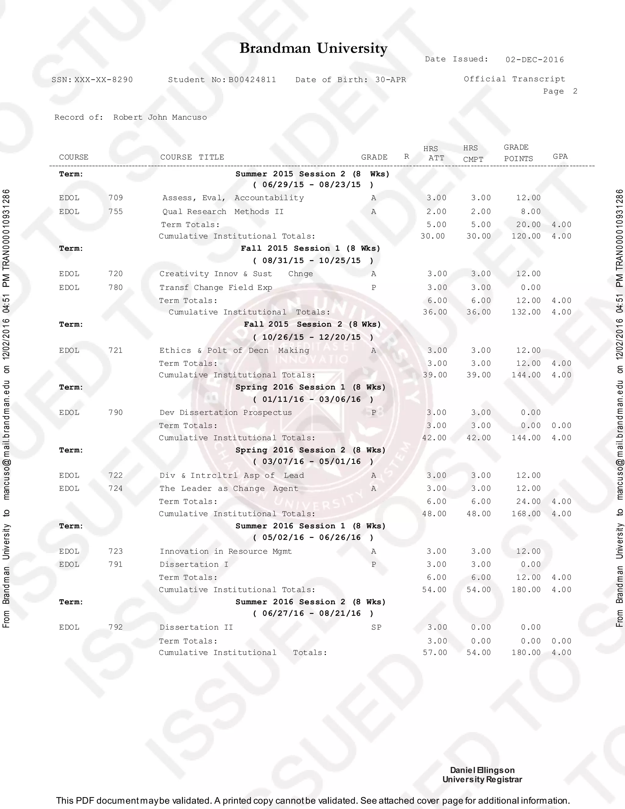 Doctoral Transcript | DOCX