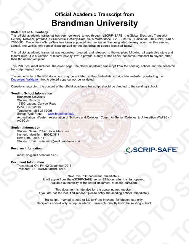 Doctoral Transcript | DOCX | College Education | Education