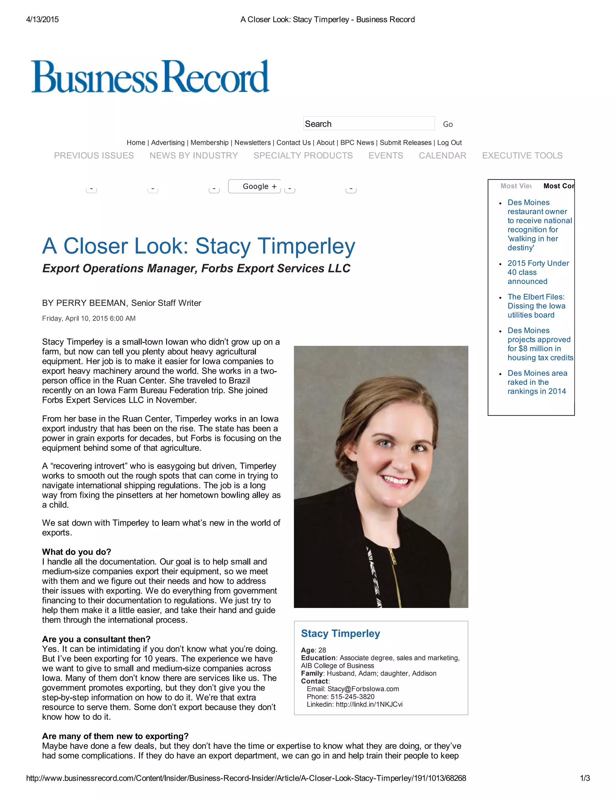 A Closer Look_ Stacy Timperley - Business Record | PDF