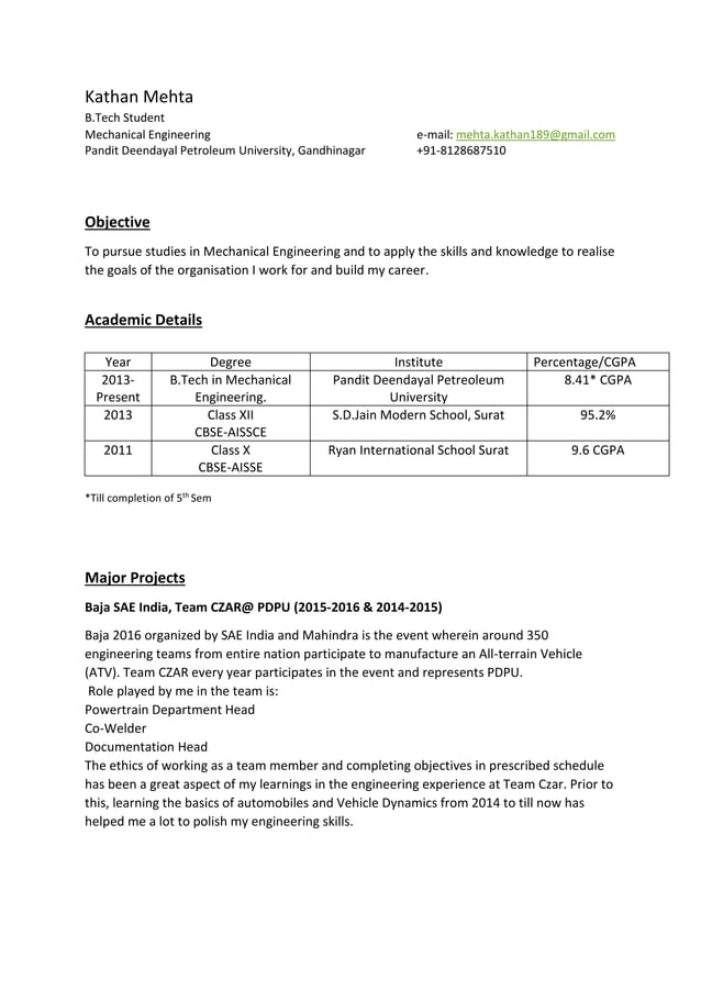 Kathan Mehta CV | PDF | Automotive