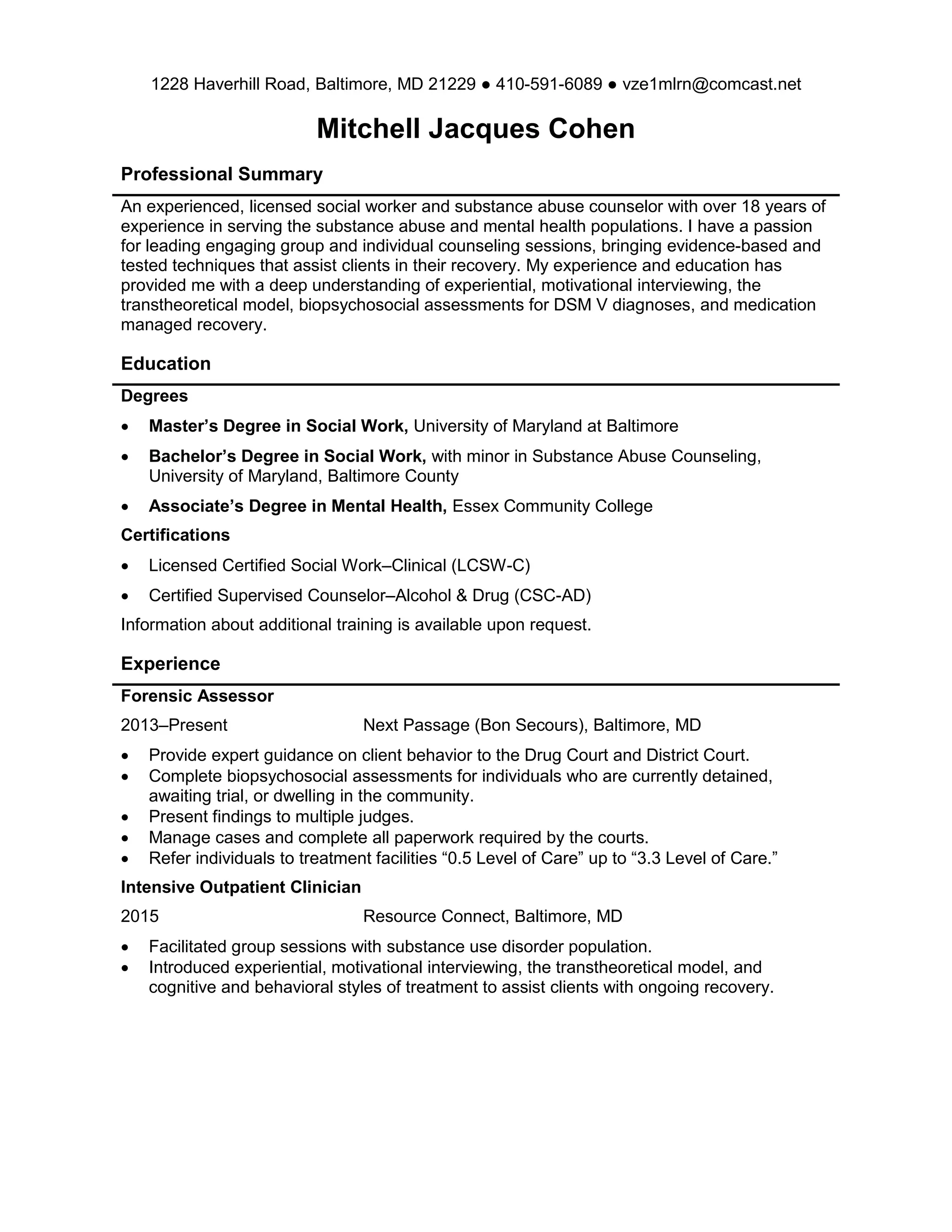 Mitchell Cohen Resume | PDF