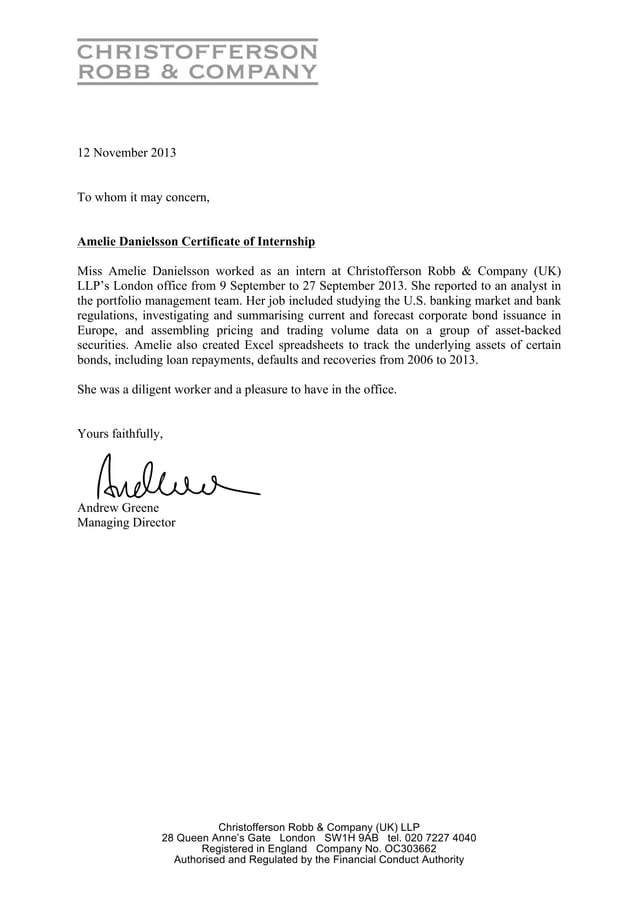 Amelie cert internship Christofersson Robb | PDF