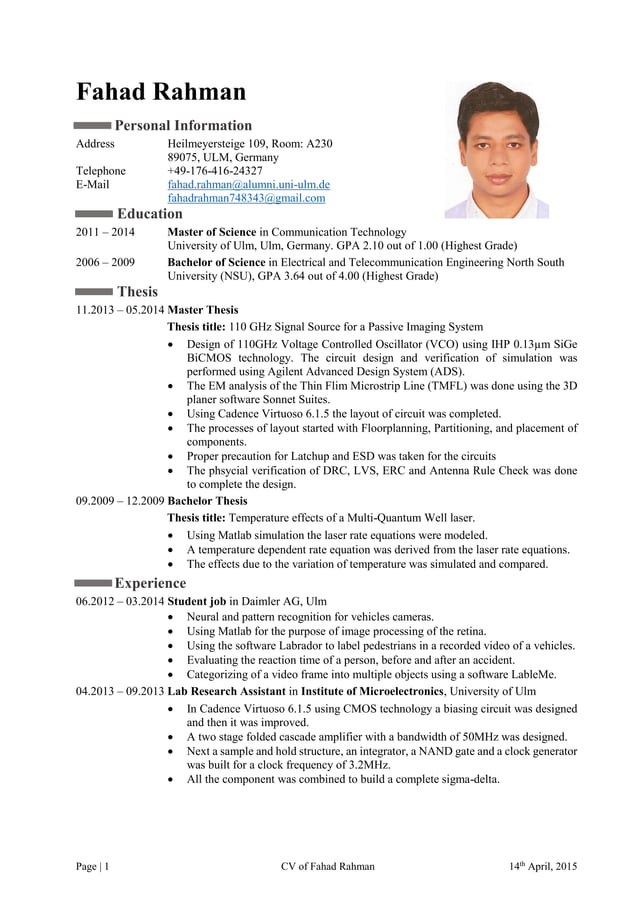 CV of Rahman | PDF
