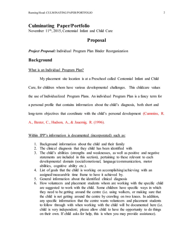 Culminating Project Proposal - Paper | DOCX