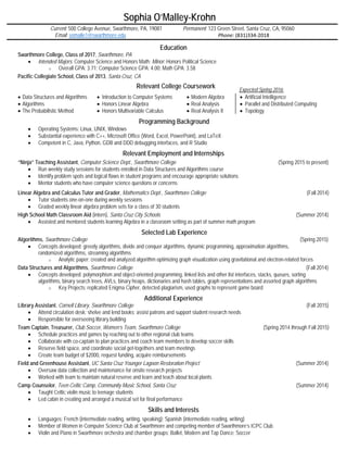 Resume (Sophia O'Malley-Krohn) | PDF
