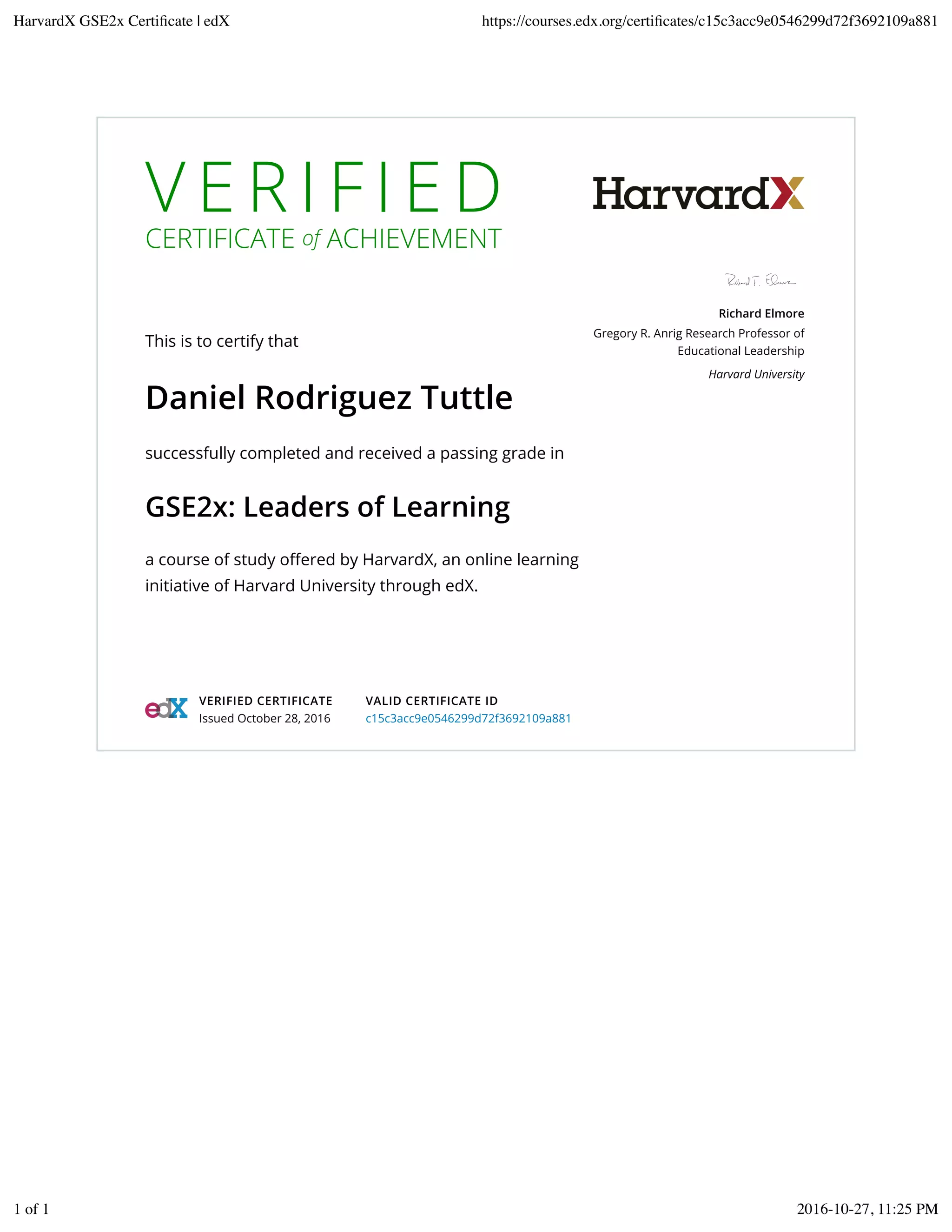 HarvardX GSE2x Certificate | edX | PDF