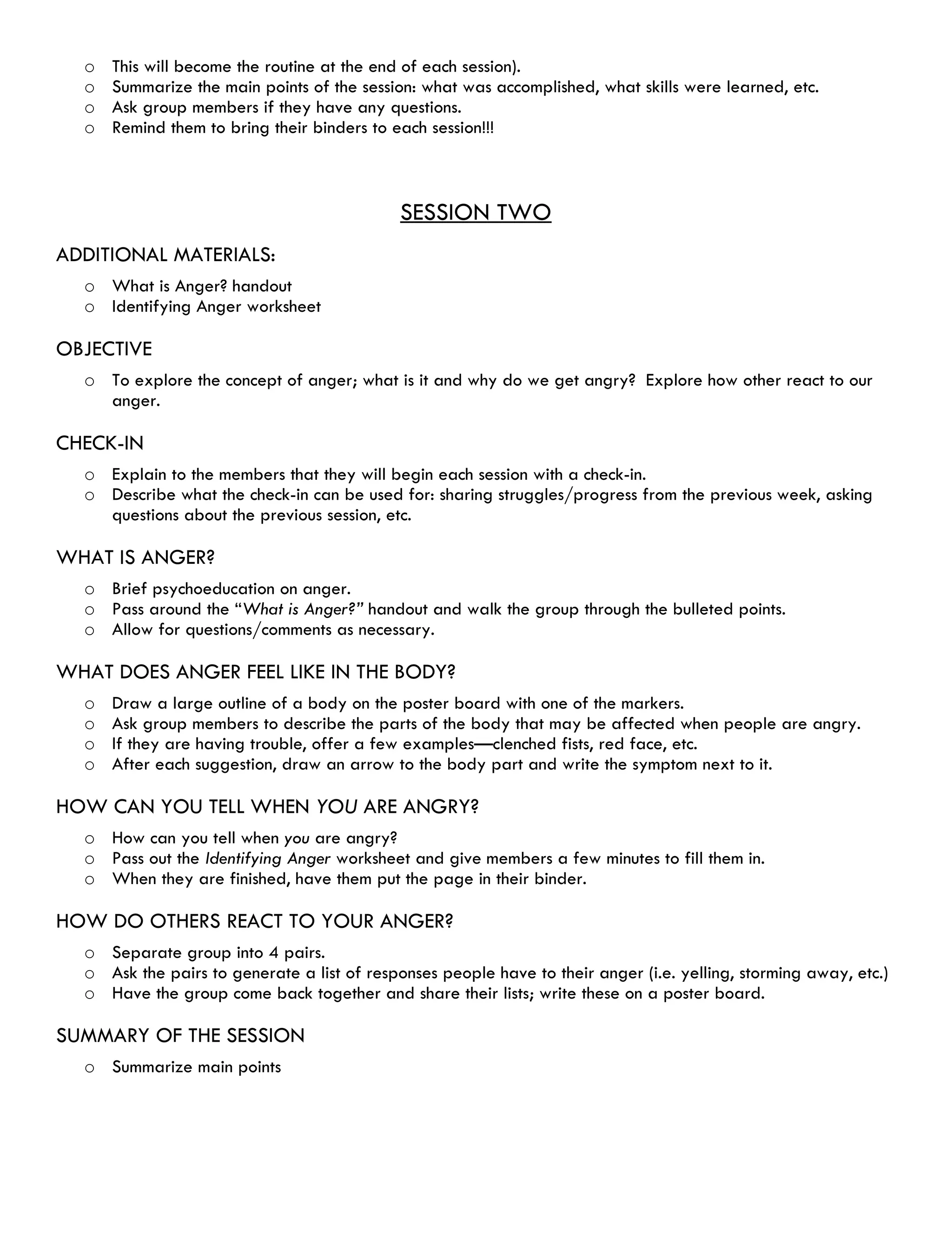 Group Therapy for Anger Management Curriculum | PDF