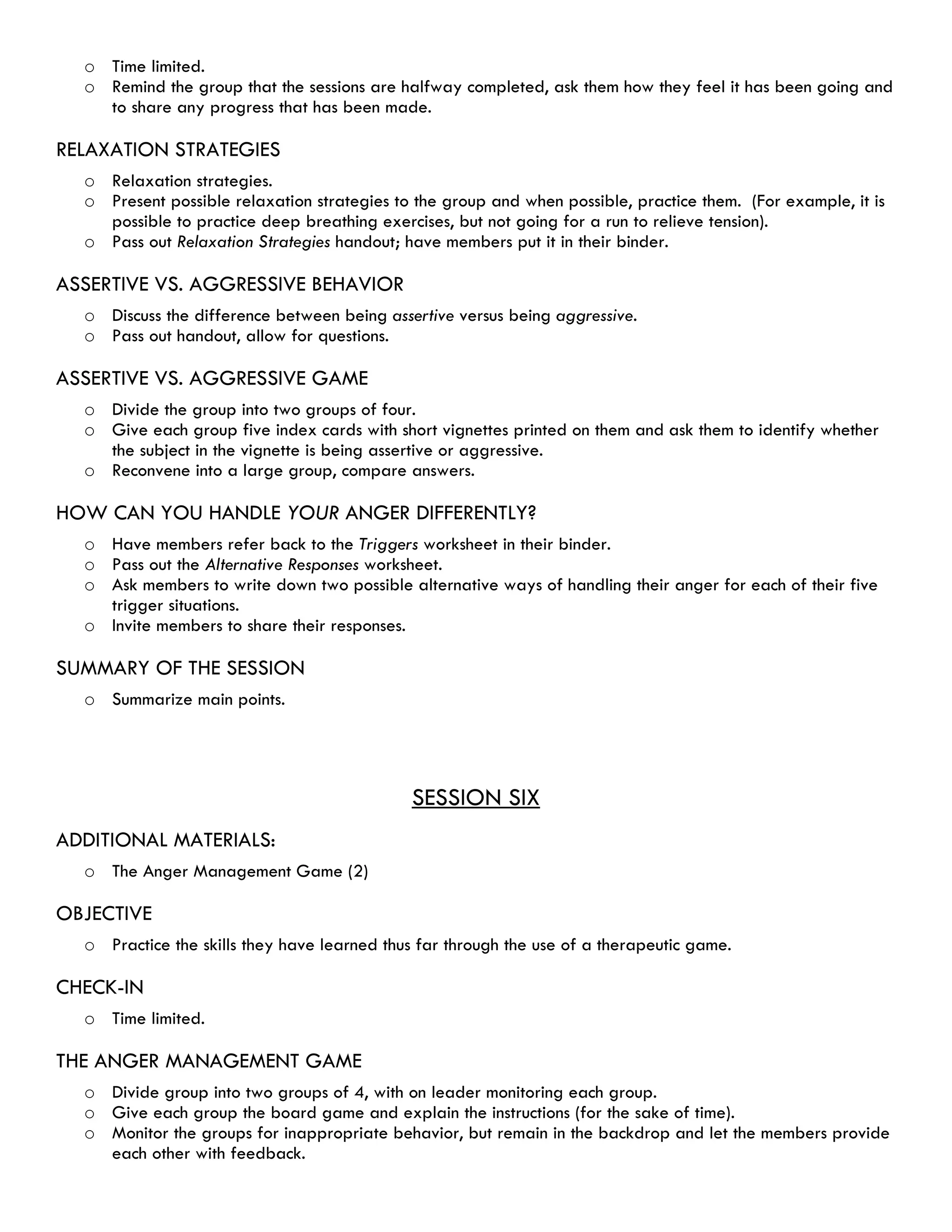 Group Therapy for Anger Management Curriculum | PDF