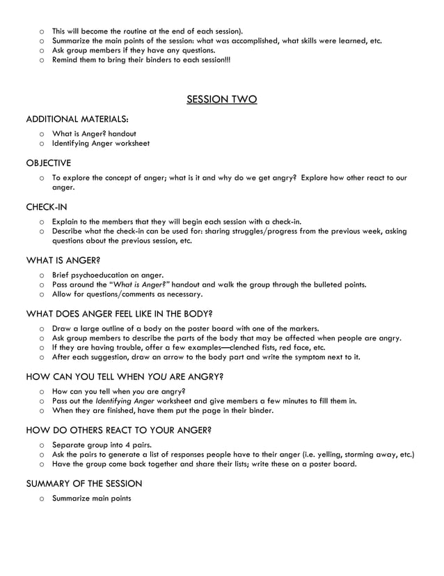 Group Therapy for Anger Management Curriculum | PDF