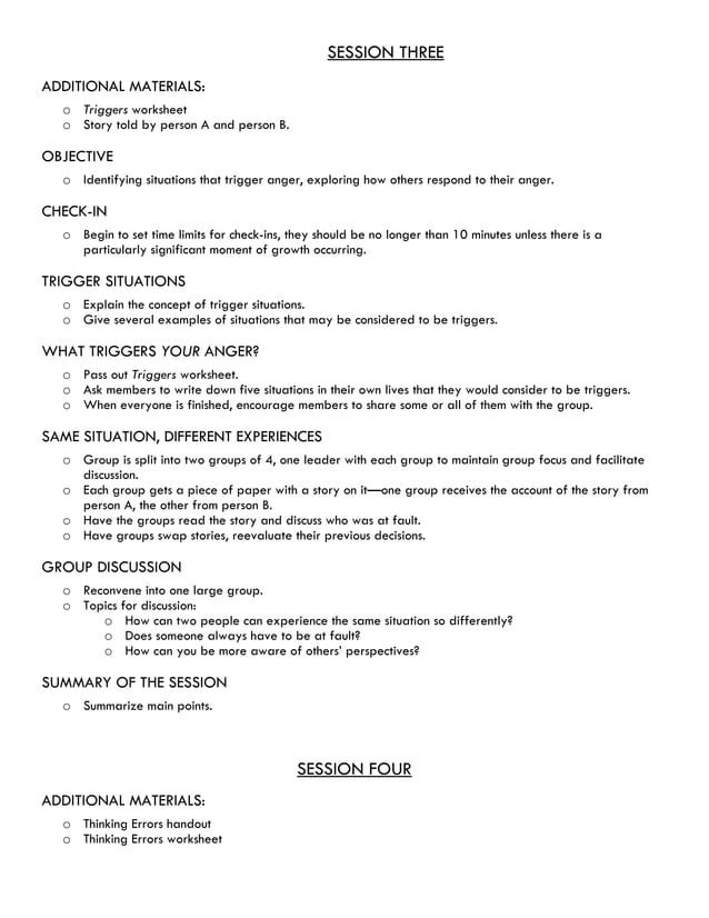 Group Therapy for Anger Management Curriculum | PDF