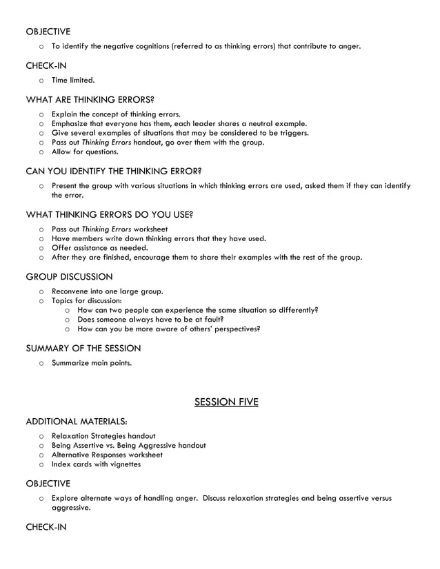 Group Therapy for Anger Management Curriculum | PDF