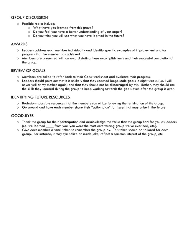 Group Therapy for Anger Management Curriculum | PDF