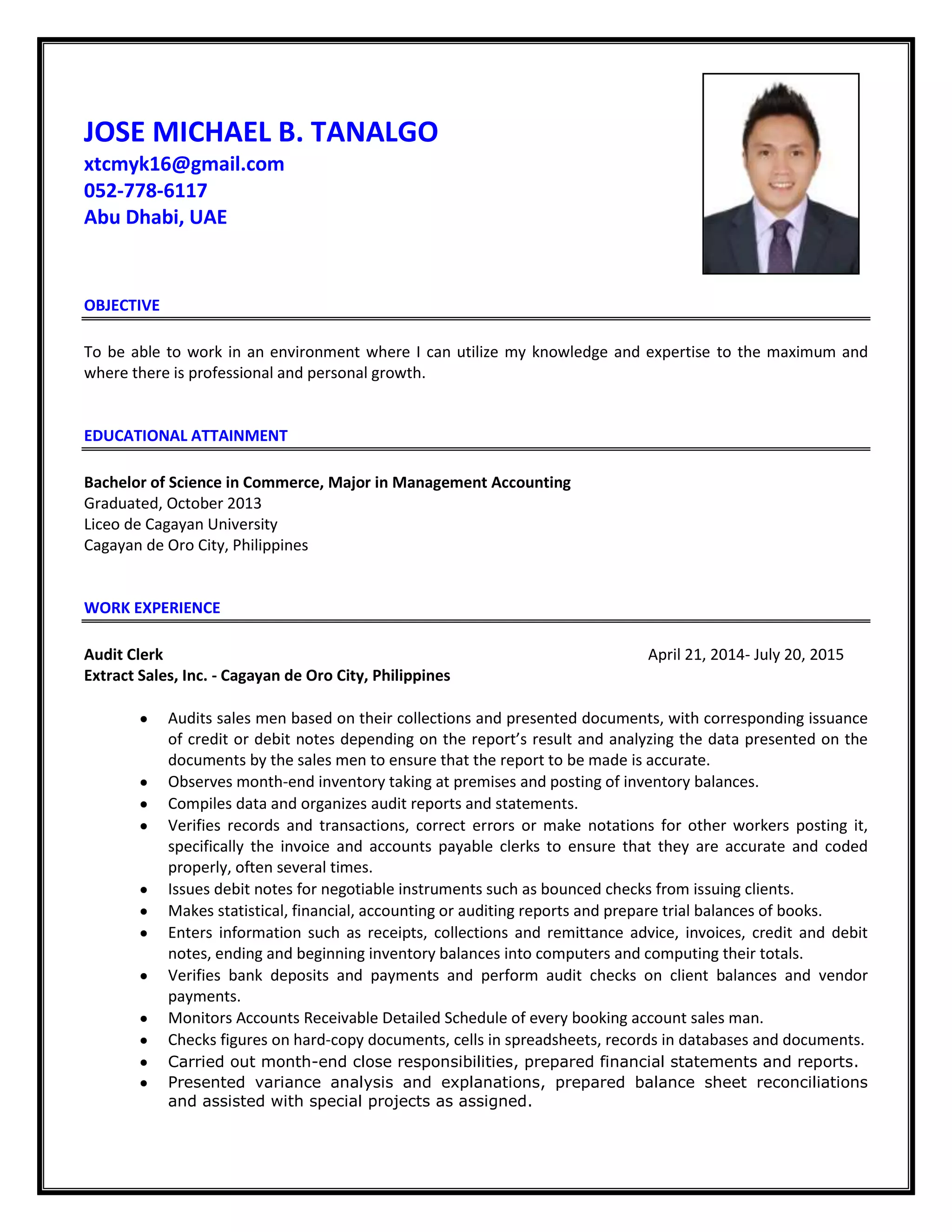 Jose Michael Tanalgo RESUME- pdf | PDF | Business Accounting & Finance | Business
