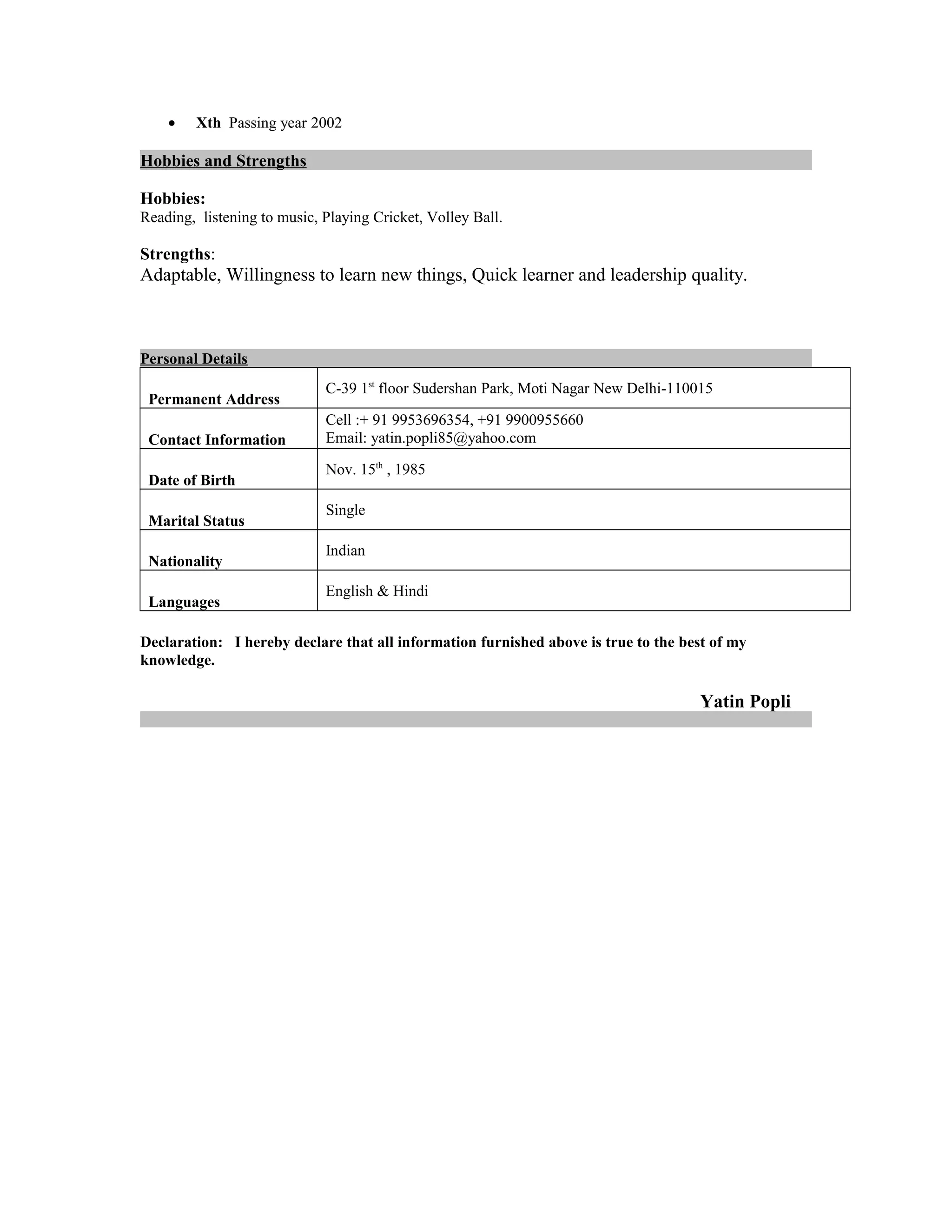 Yatin's Updated Resume | DOC