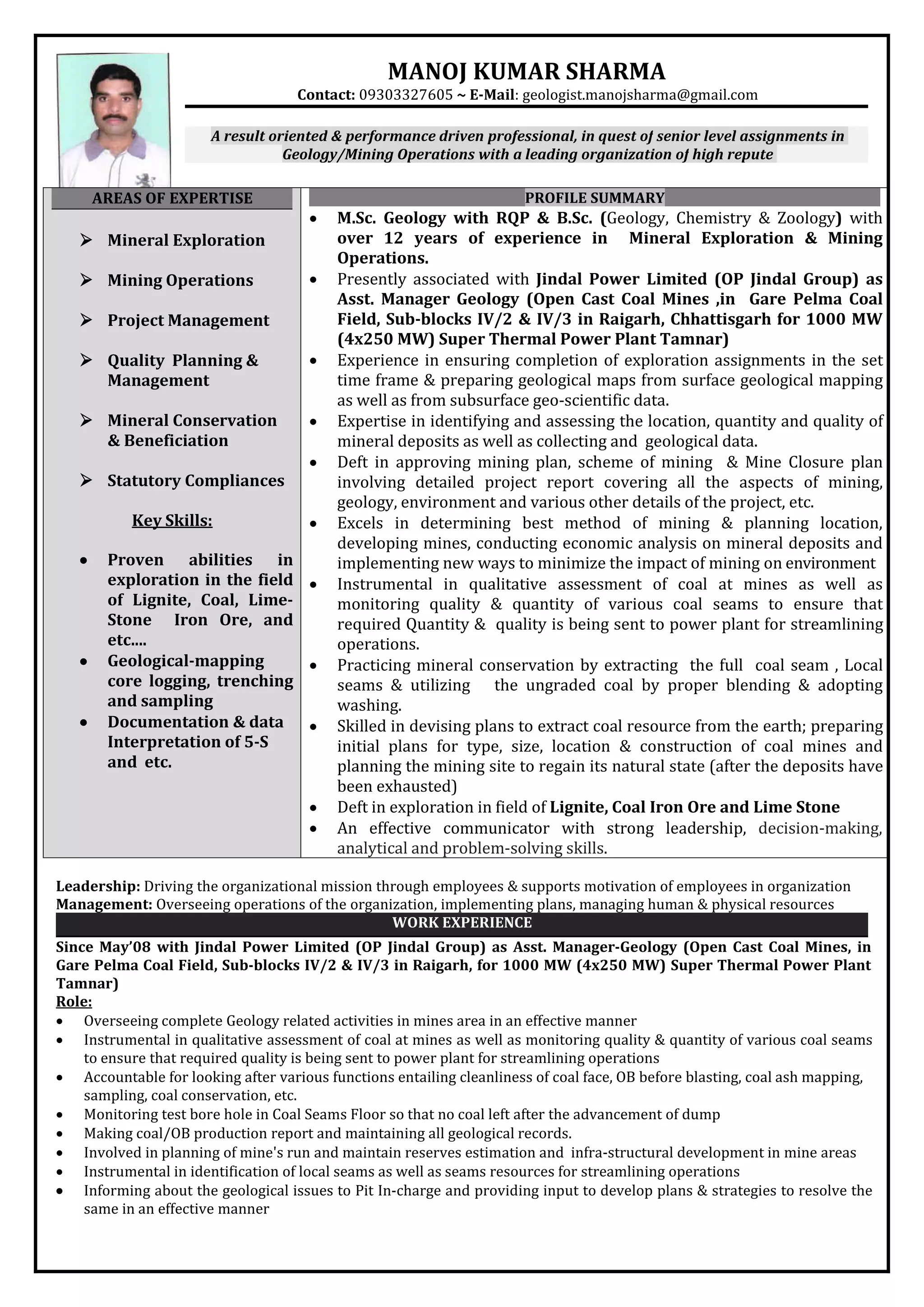 Resume of manoj Geologist | PDF