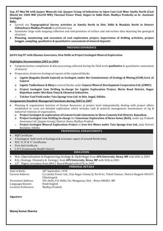 Resume of manoj Geologist | PDF