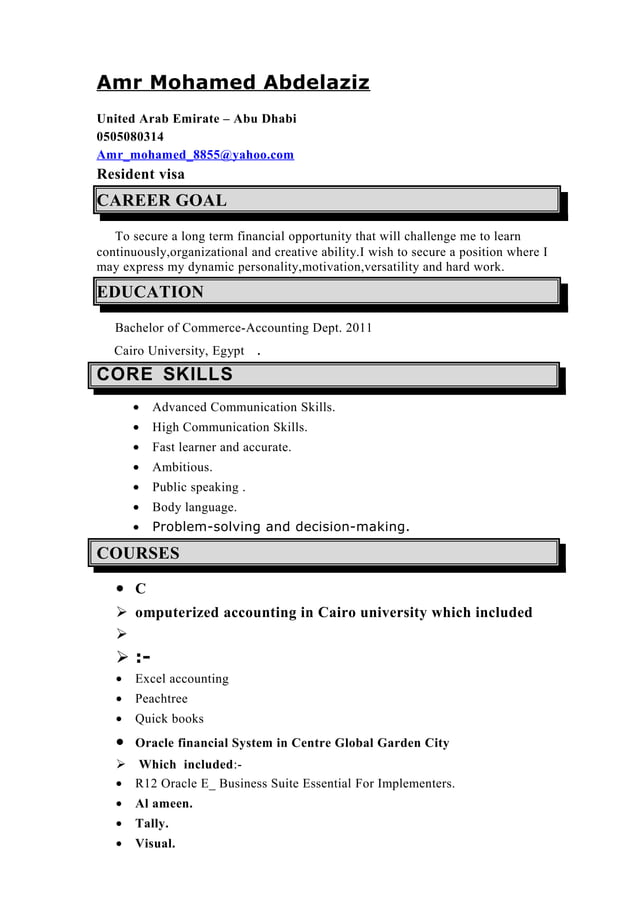 AMR-MOHAMED...C.V | DOC | Business Accounting & Finance | Business
