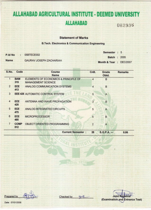 Semester 5 grade-sheet (B. Tech.) | PDF