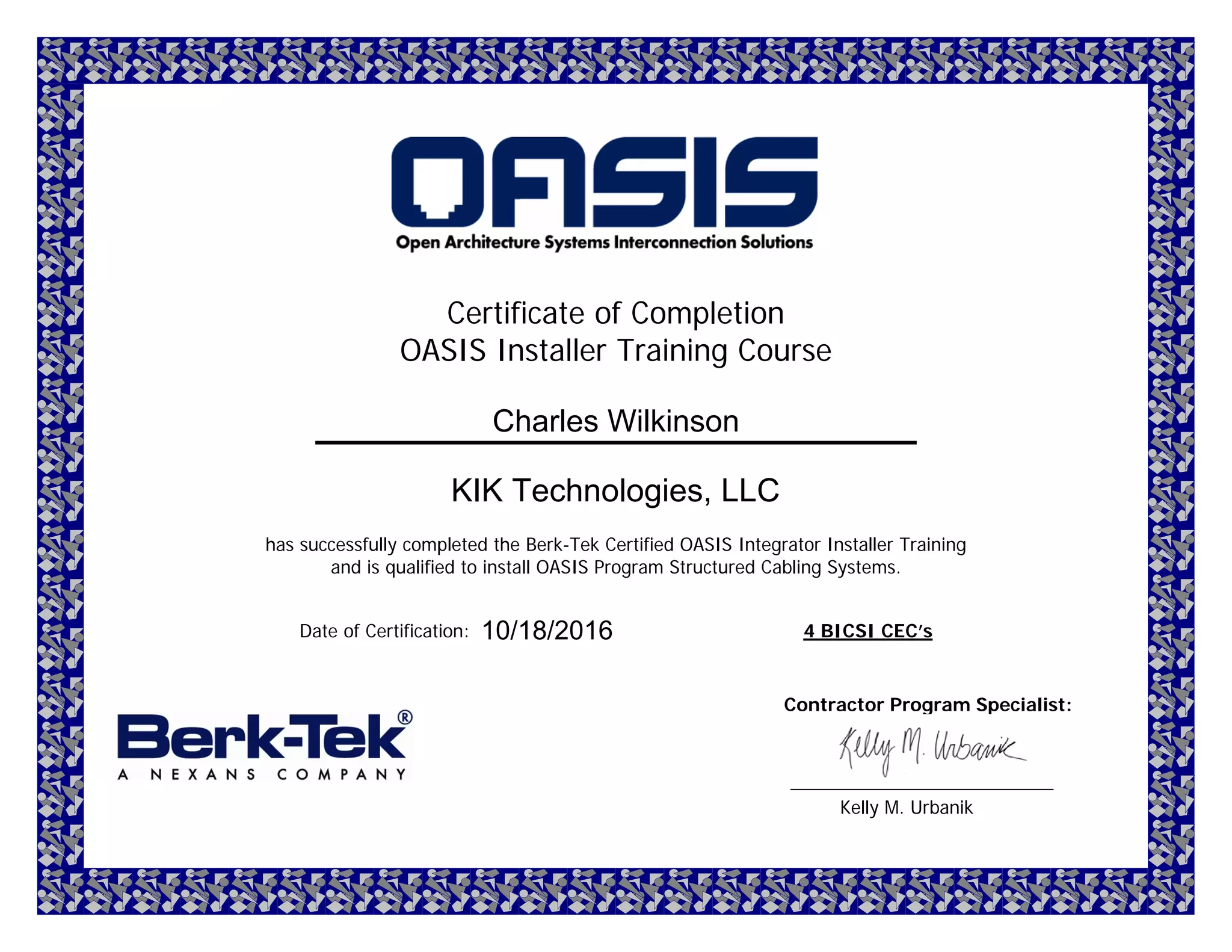 Oasis Certificate | PDF