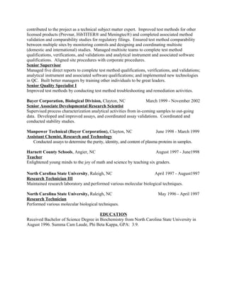 Sharon Resume Management 14MAY15-1 | DOC | Chemistry | Science