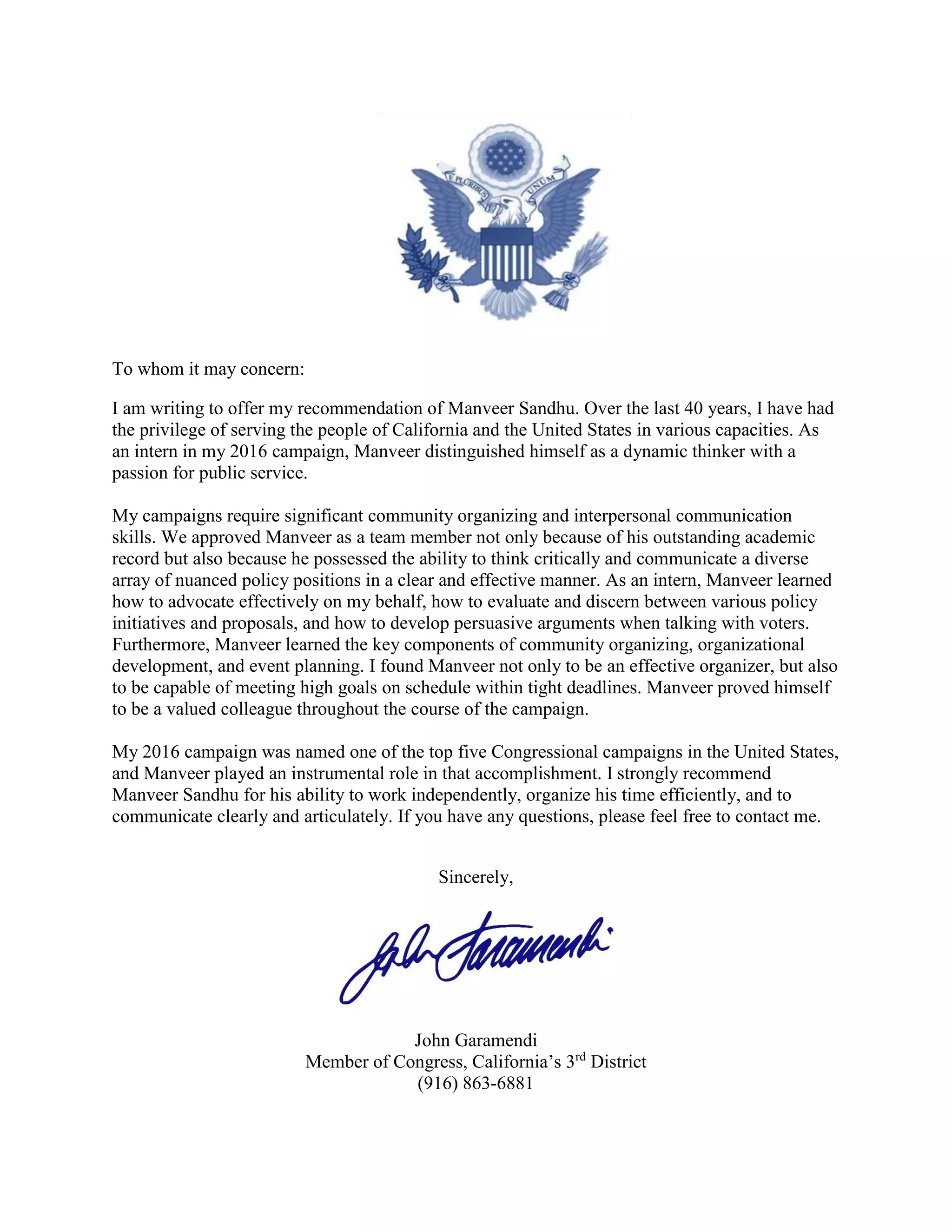 manveer sandhu_Letter of Recommendation | PDF