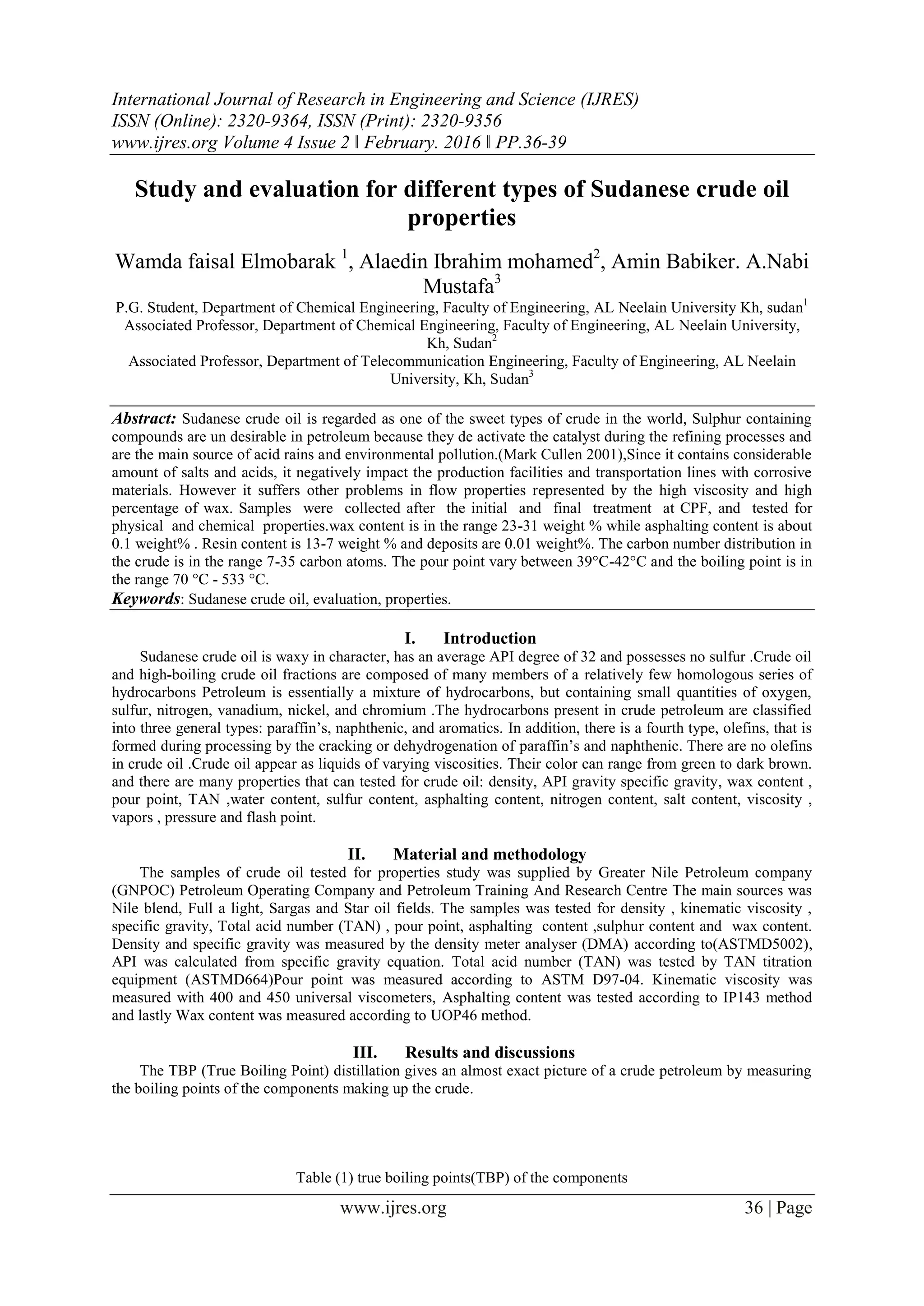 Study and evaluation for different types of Sudanese crude oil properties | PDF