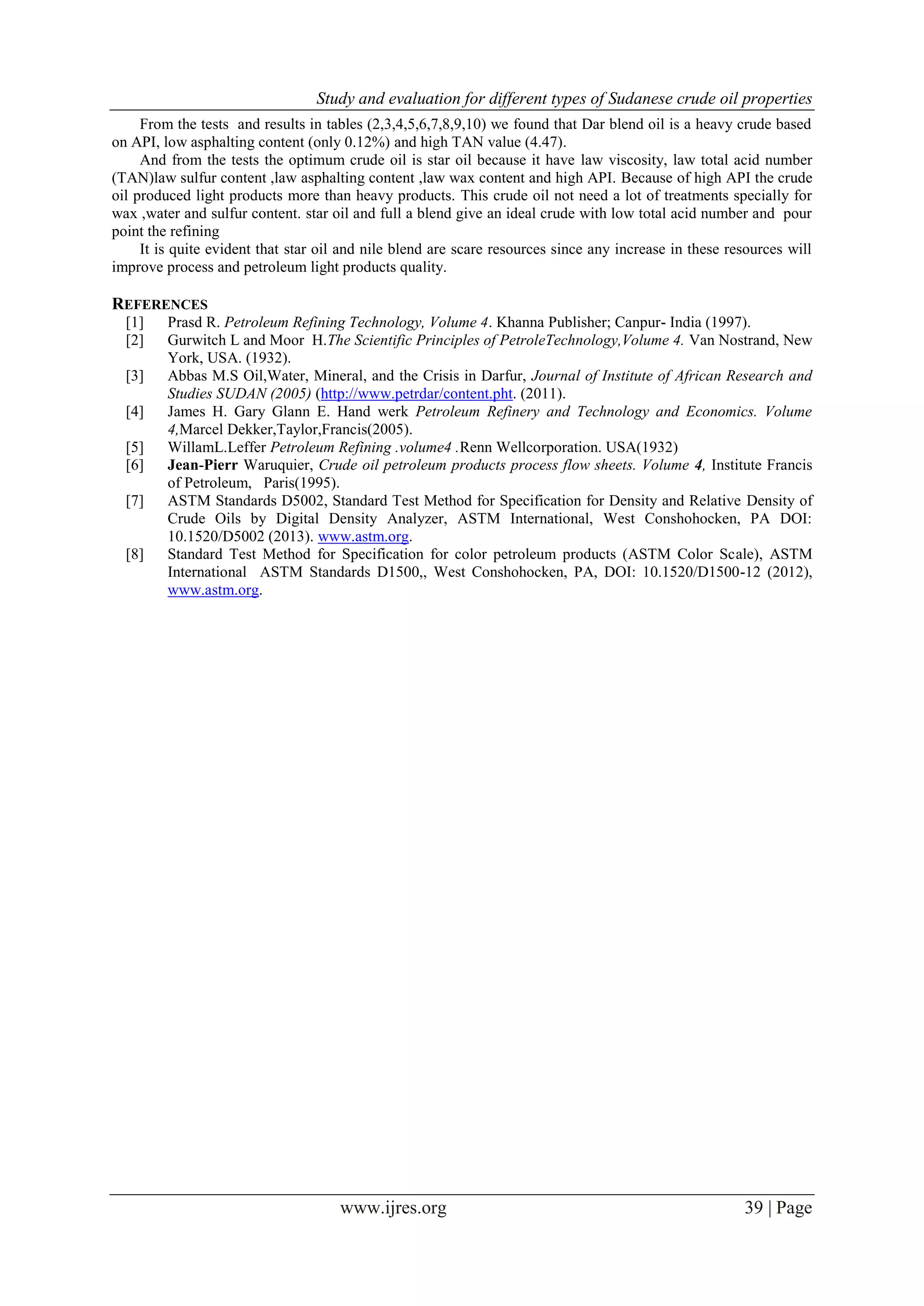 Study and evaluation for different types of Sudanese crude oil properties | PDF