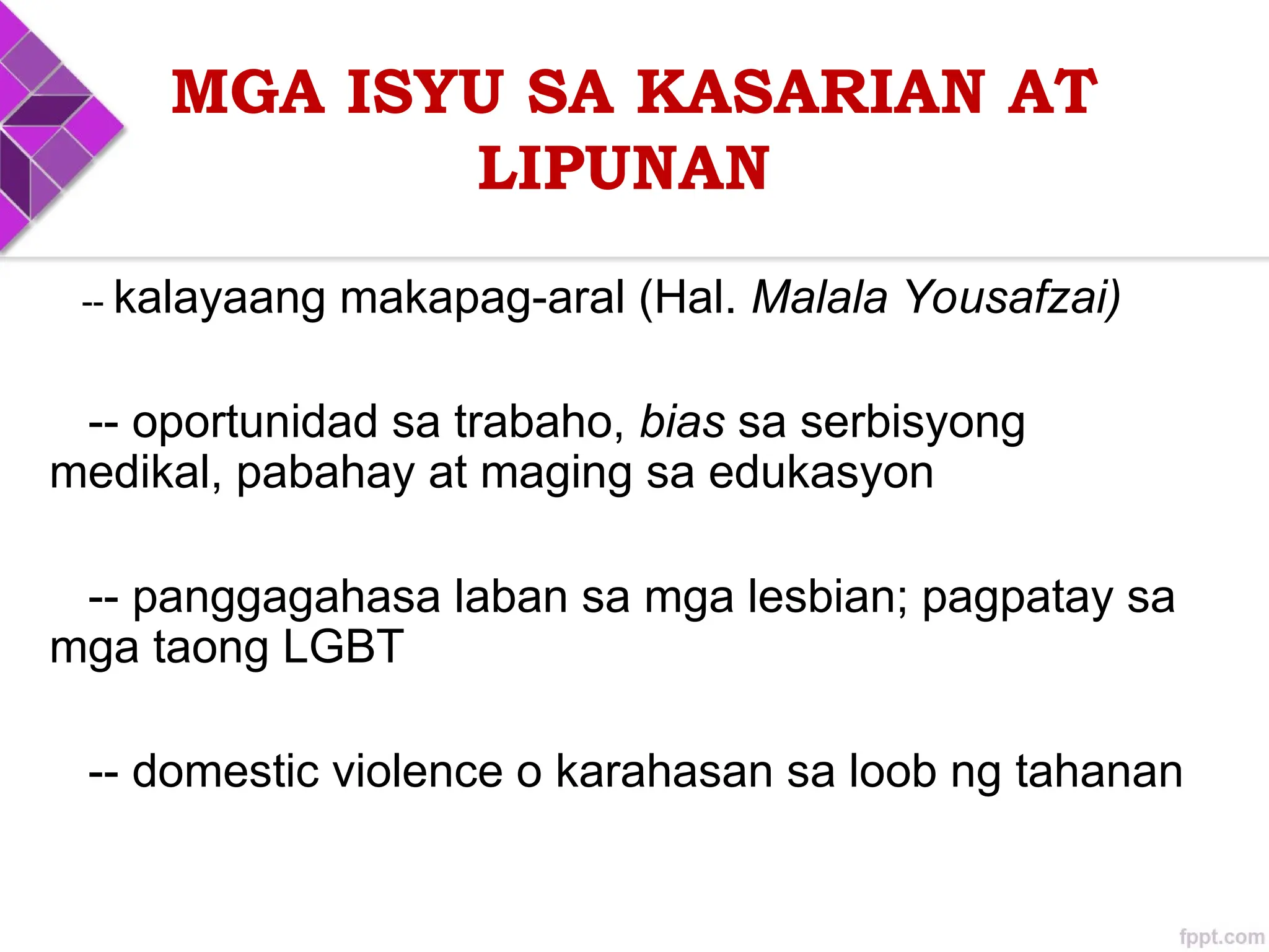 Mga Isyu sa Kasarian/Araling Panlipunan 10 | PPT