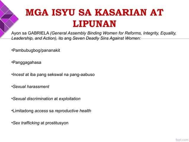 Mga Isyu sa Kasarian/Araling Panlipunan 10 | PPT