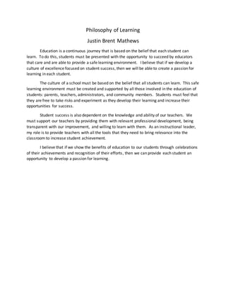 Philosophy of Learning | DOCX | Professional School | Postgraduate ...