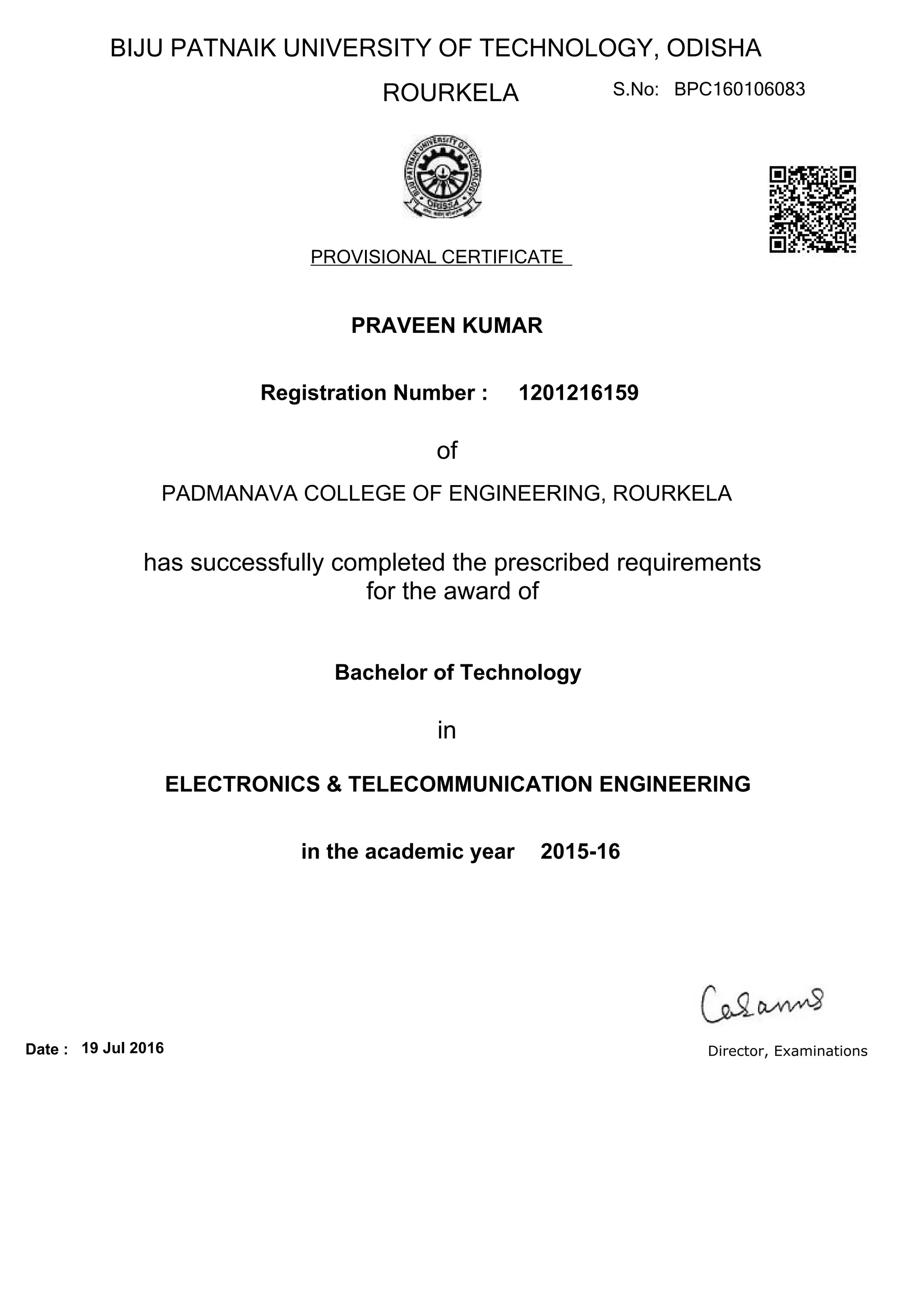 BTECH_Provisional | PDF