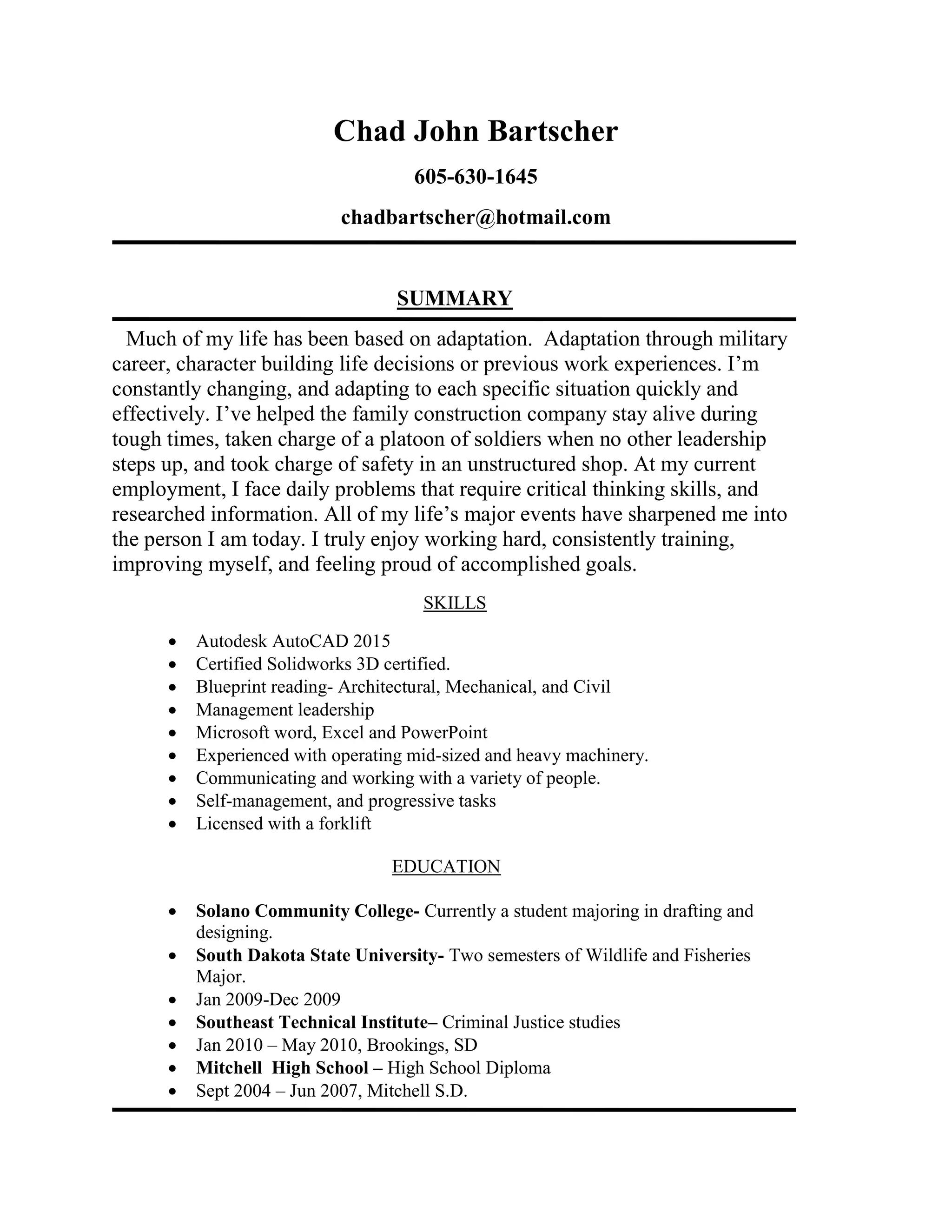 Chad Bartscher's Resume | PDF