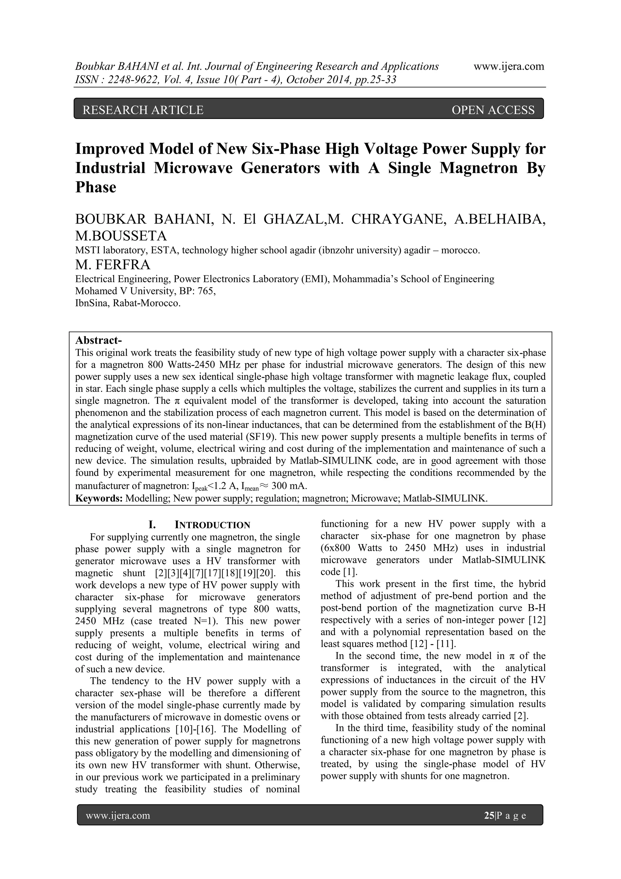 Improved Model of New Six-Phase High Voltage Power Supply for Industrial Microwave Generators ...