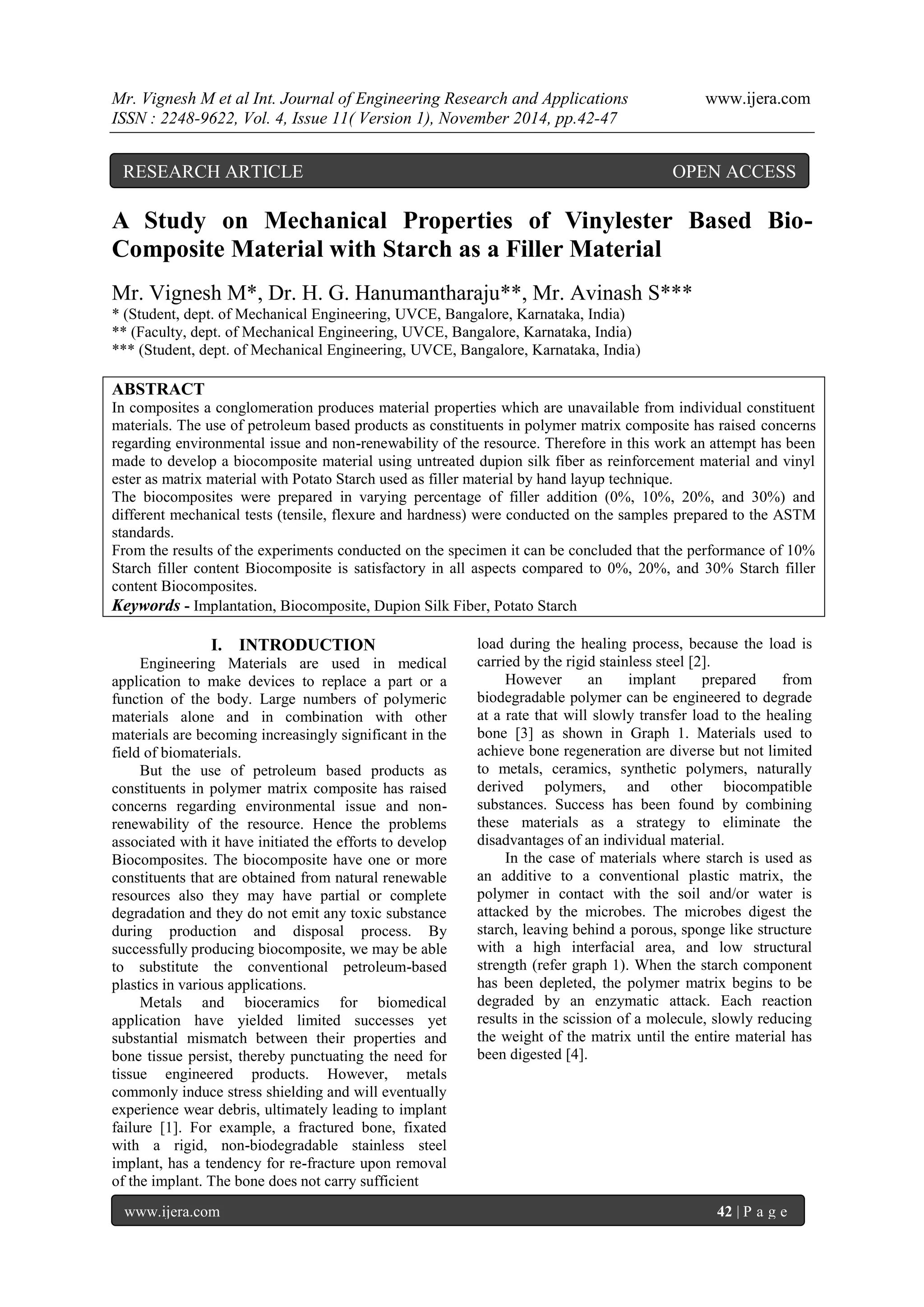 A Study on Mechanical Properties of Vinylester Based BioComposite ...