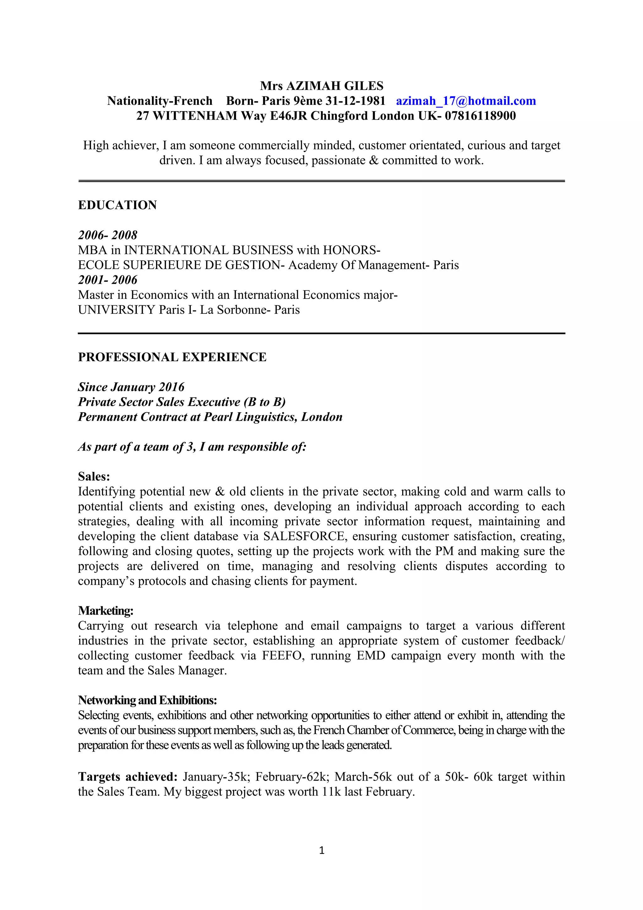 Mrs AZIMAH GILES CV May 2016 | PDF